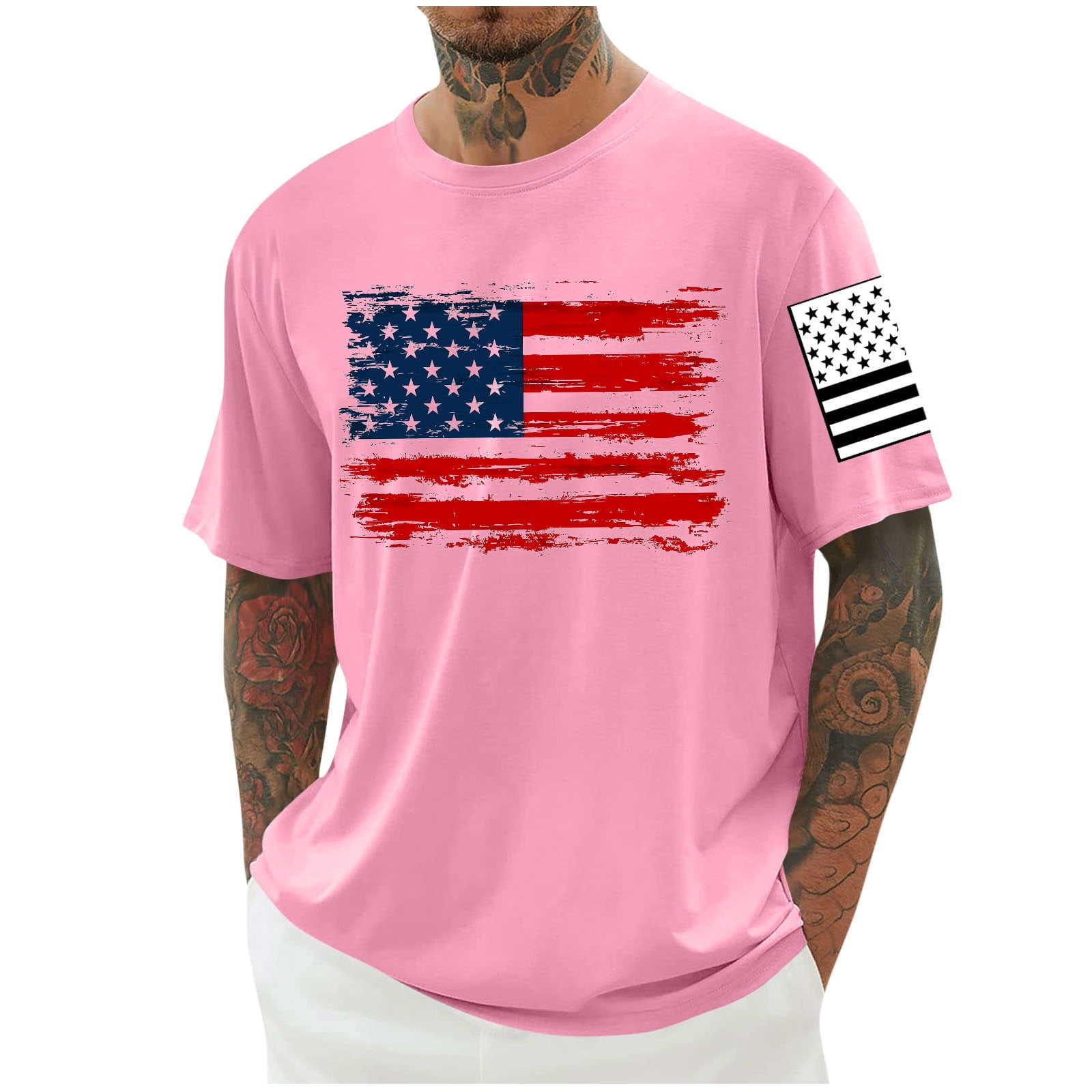 Aueoeo Tees for Men Casual Short Sleeve Independence Day Print T-Shirt ...