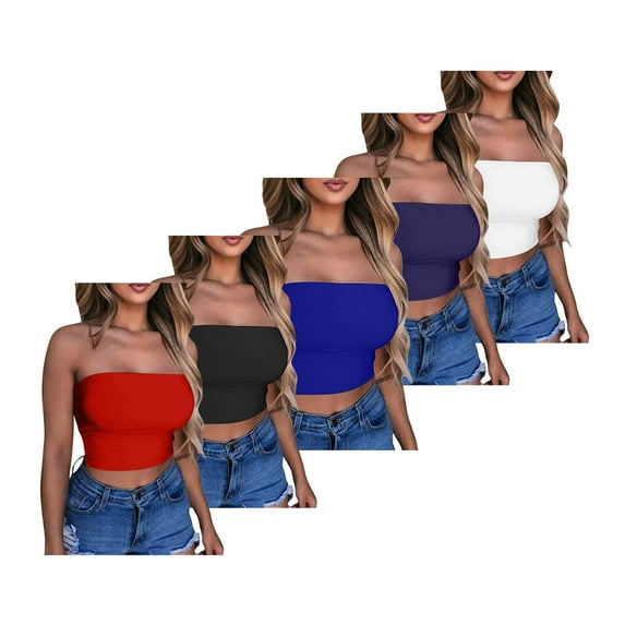 Aueoeo Tube Tops For Womens Casual Basic Y2K Cute Strapless Crop Tops ...