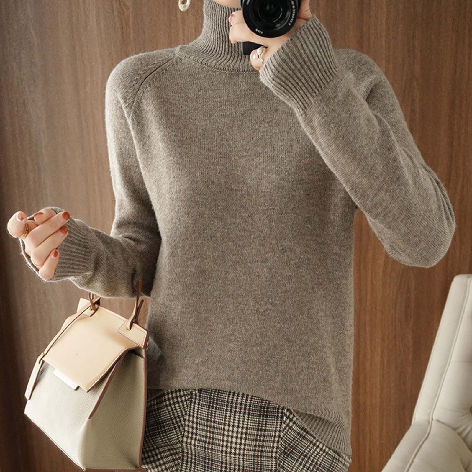 Aueoeo Vintage Sweater Holiday Sweater Fashion Women's Heigh Neck Long ...