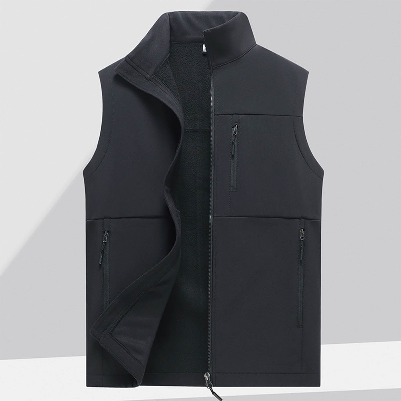 Aueoeo Waistcoat For Men Full Zipper Vests Stand Collar Work Jacket ...