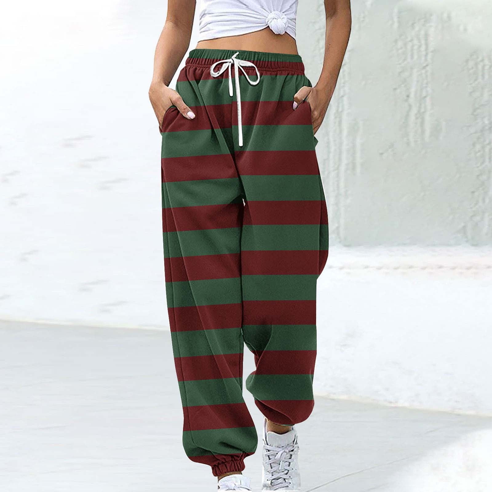 Aueoeo Wide Leg Pants for Women Casual Loose Cozy Striped Sweatpants High Waisted Striped Flowy ...