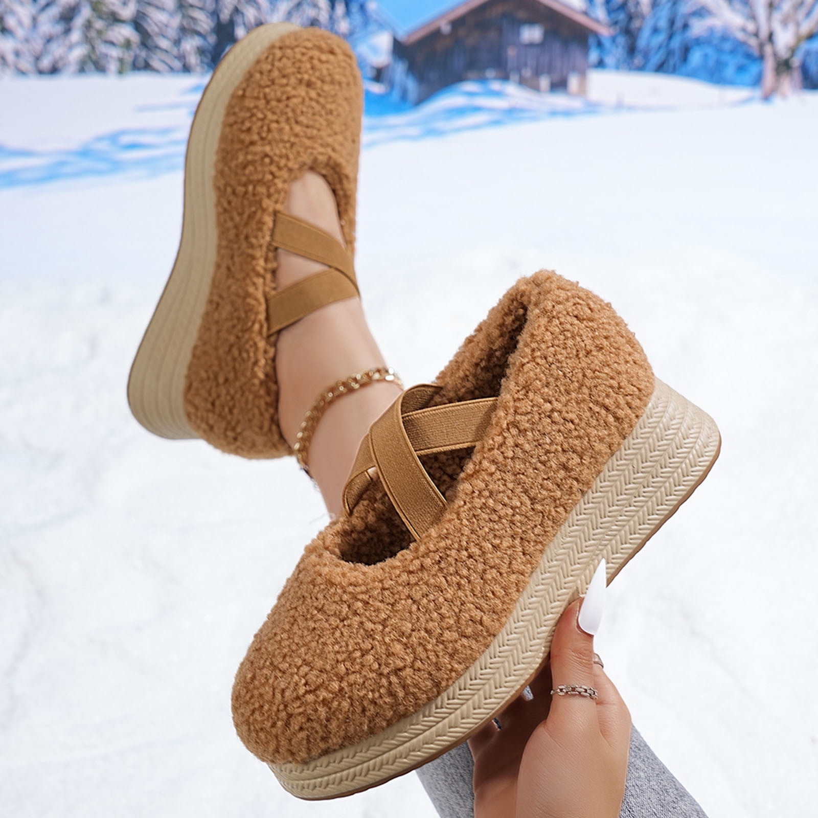 Aueoeo Winter Boots for Women Fuzzy Furry Warm Furs Lined Snow Shoes ...