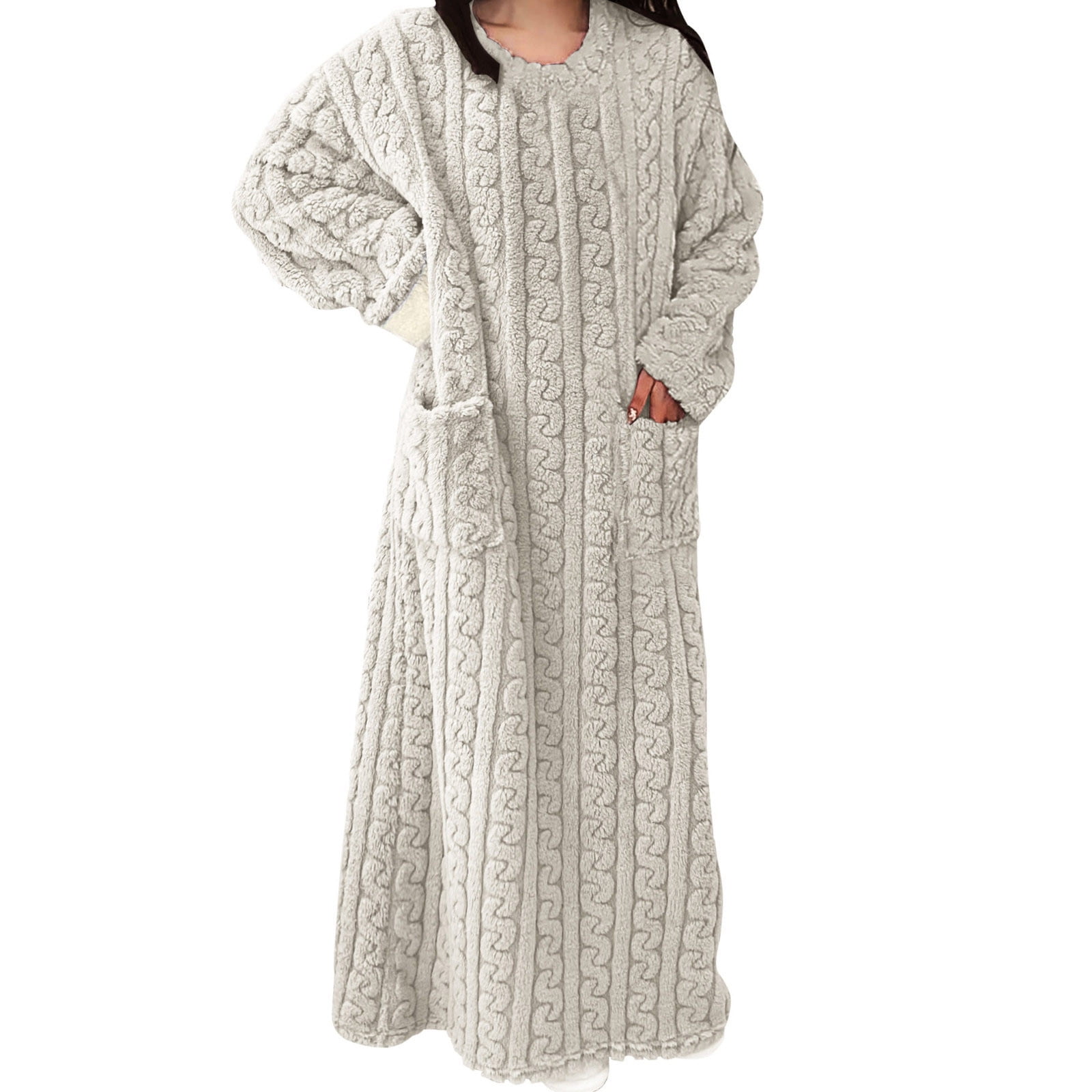 Aueoeo Winter Nightgowns For Women Long Sleeve Flannel Nightgown Solid ...