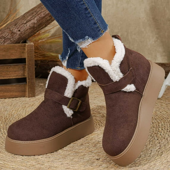 Aueoeo Winter Snow Furry Boots for Women Warm Furs Lined Ankle Booties ...