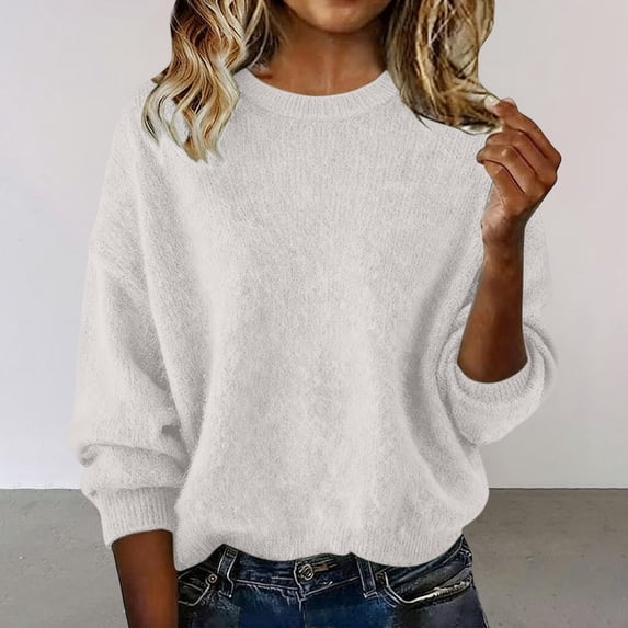 Aueoeo Winter Sweaters Work Sweater Women's Solid Color V Neck Long ...