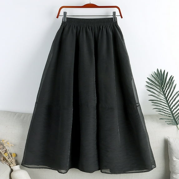 Aueoeo Woman Temperament Skirts High Waist Solid Color Midi Skirt ...