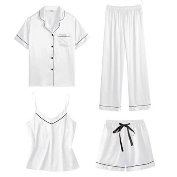 Aueoeo Women 4 Pcs Cute Loungewea Pajamas Short Sleeve Shirts Long ...