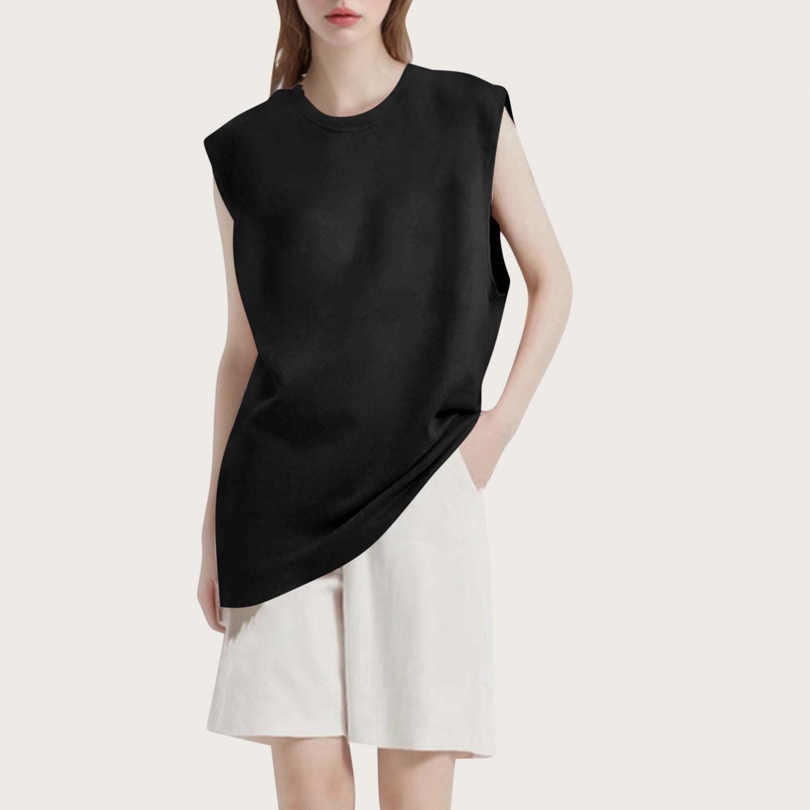 Aueoeo Women Daily Work Tank Tops Solid Color Sleeveless Tunic Shirts ...