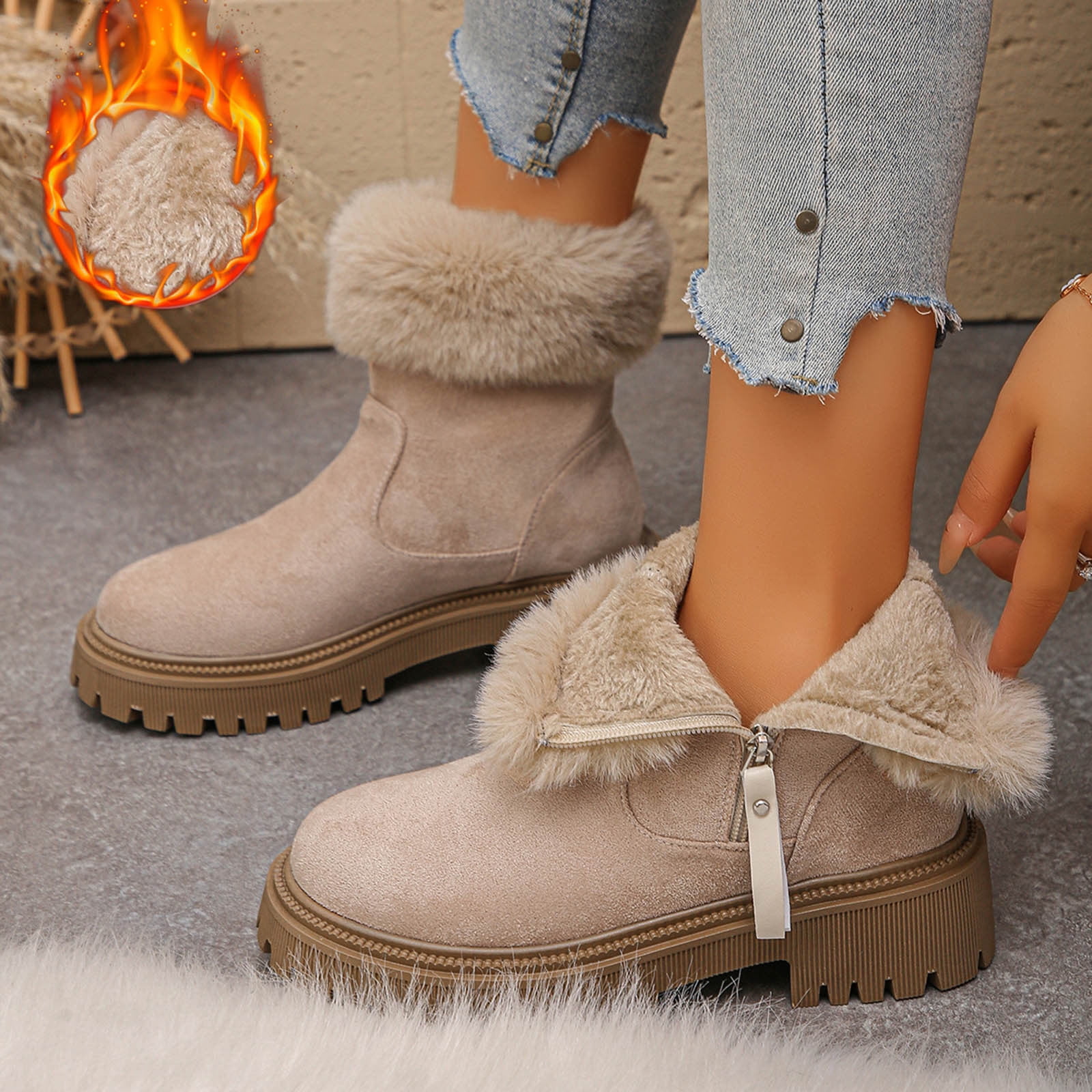 Aueoeo Women Fashion Winter Boots Casual Furry Thick Warm Snow Boots ...