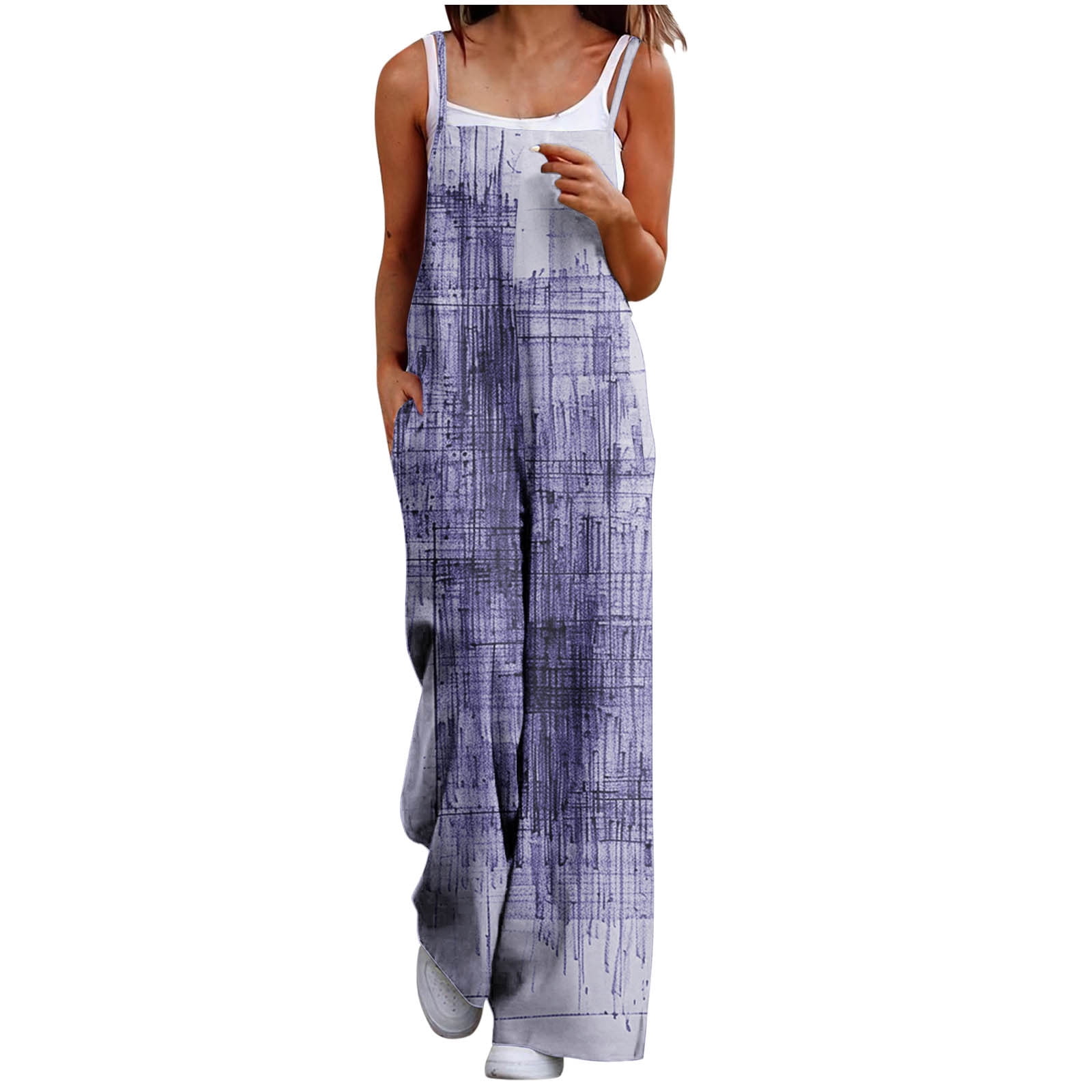 Aueoeo Women Flowy Romper Wide Leg Jumpsuit Casual Loose Printed ...