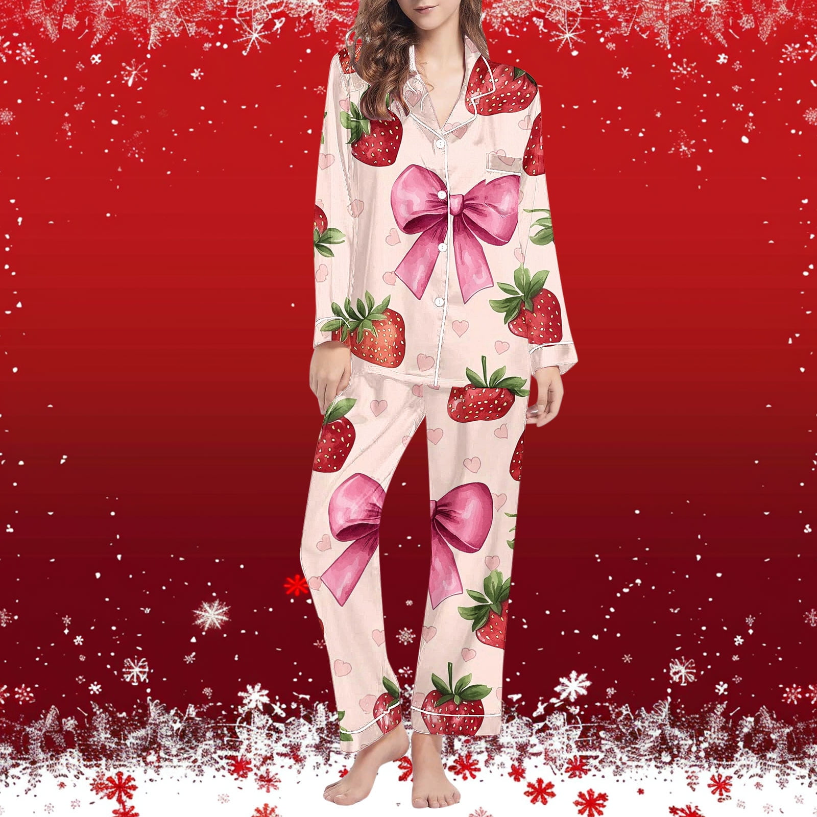 Aueoeo Women Graphic Printed Pajamas Set Casual Fashion Printed Long ...