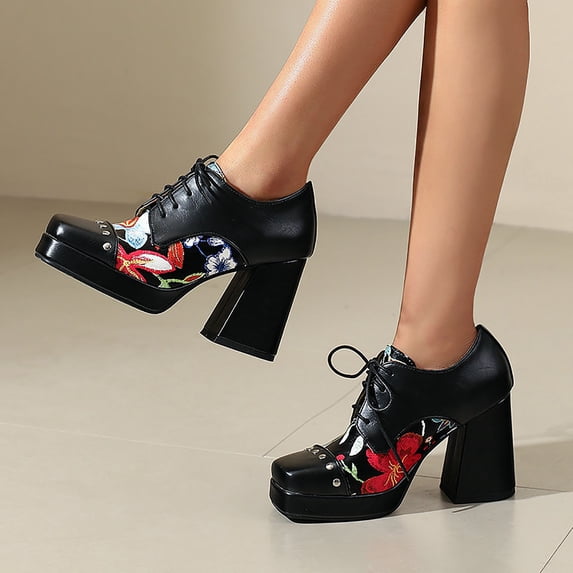 Aueoeo Women High Heel Boots Comfortable Trendy Work Shoes Close Round ...