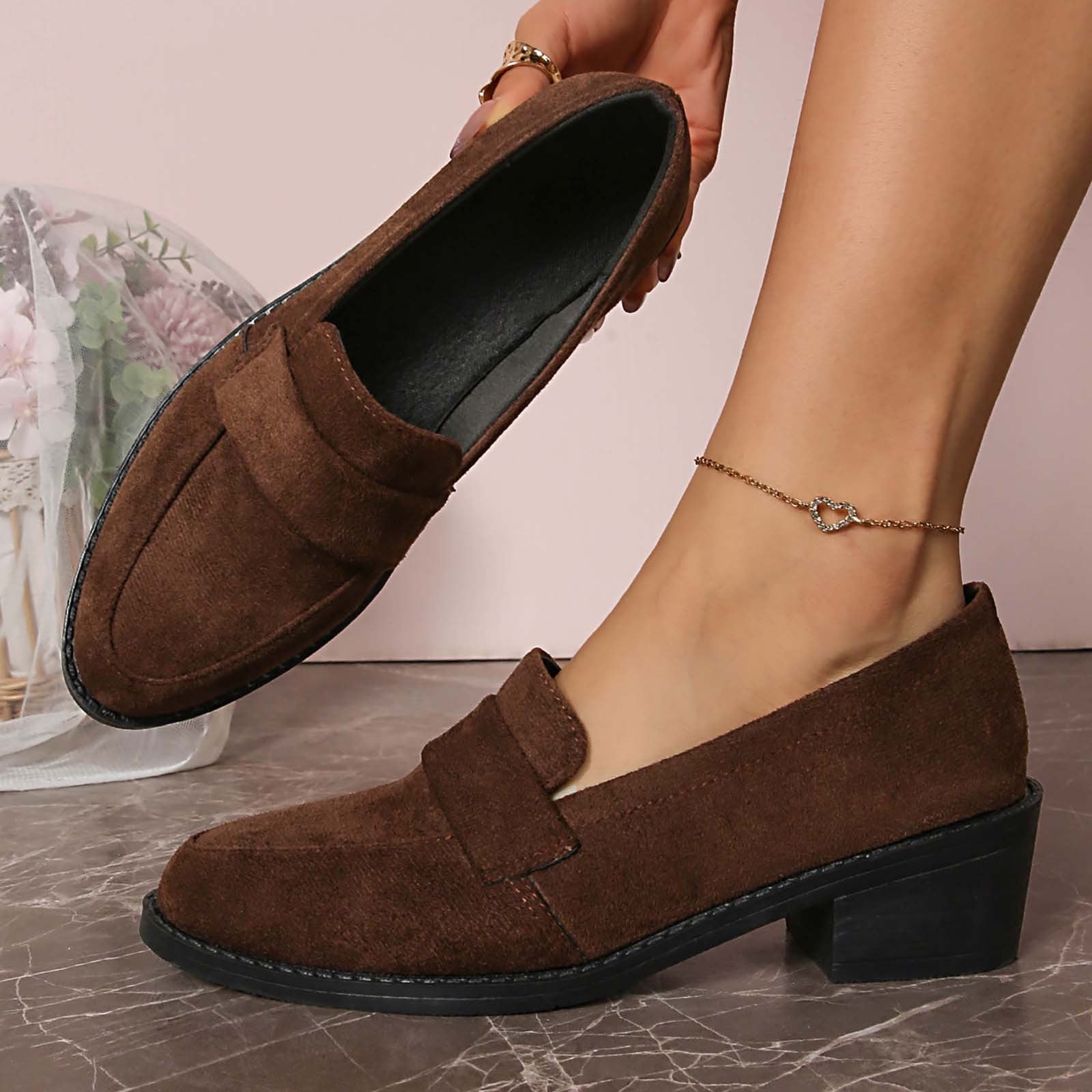 Aueoeo Women Low Heel Shoes Fashion Casual Solid Color Pointed Toe ...