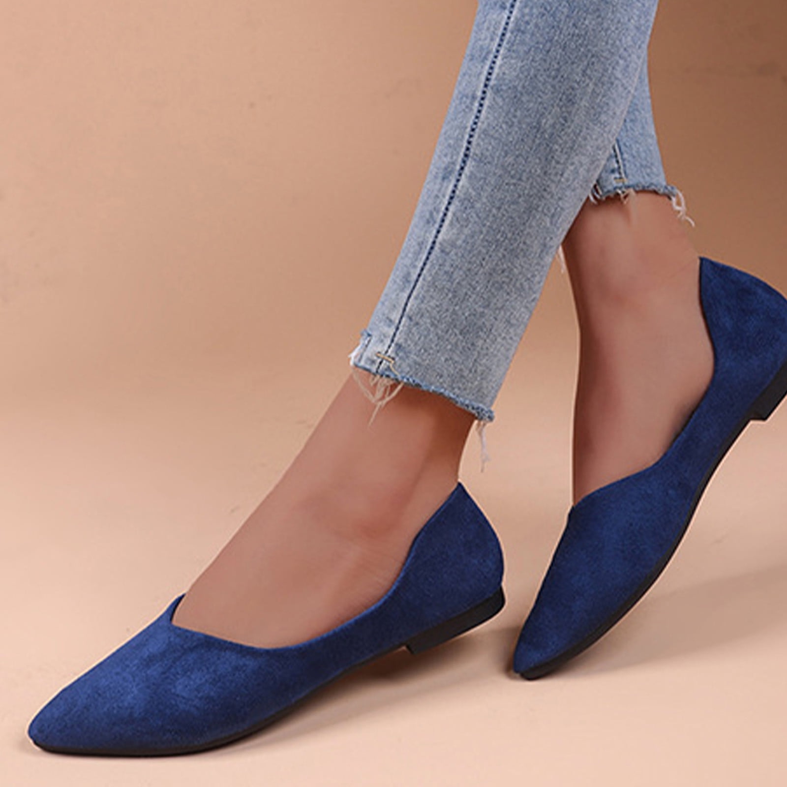 Aueoeo Women Round Toe Flats Comfortable Walking Shoes Dressy Slip-ons ...