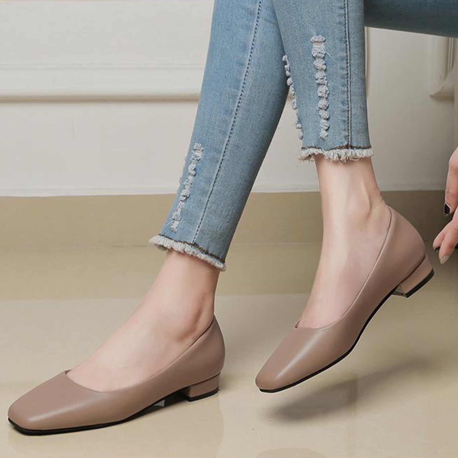 Aueoeo Women Round Toe Low Heel Lug Sole Platform Loafers Shoes Comfort