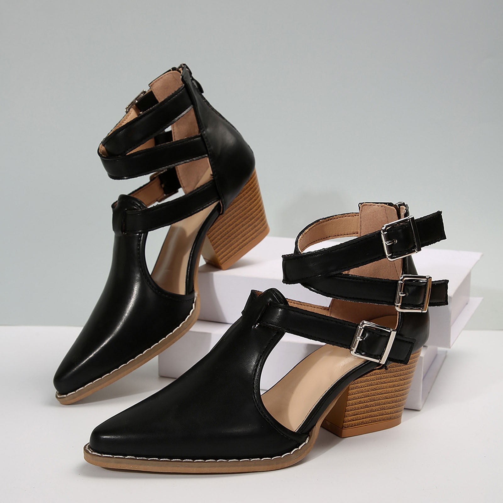 Aueoeo Women Shoes Low Wedge Block Heel Closed Pointd Toe Shoes Event ...