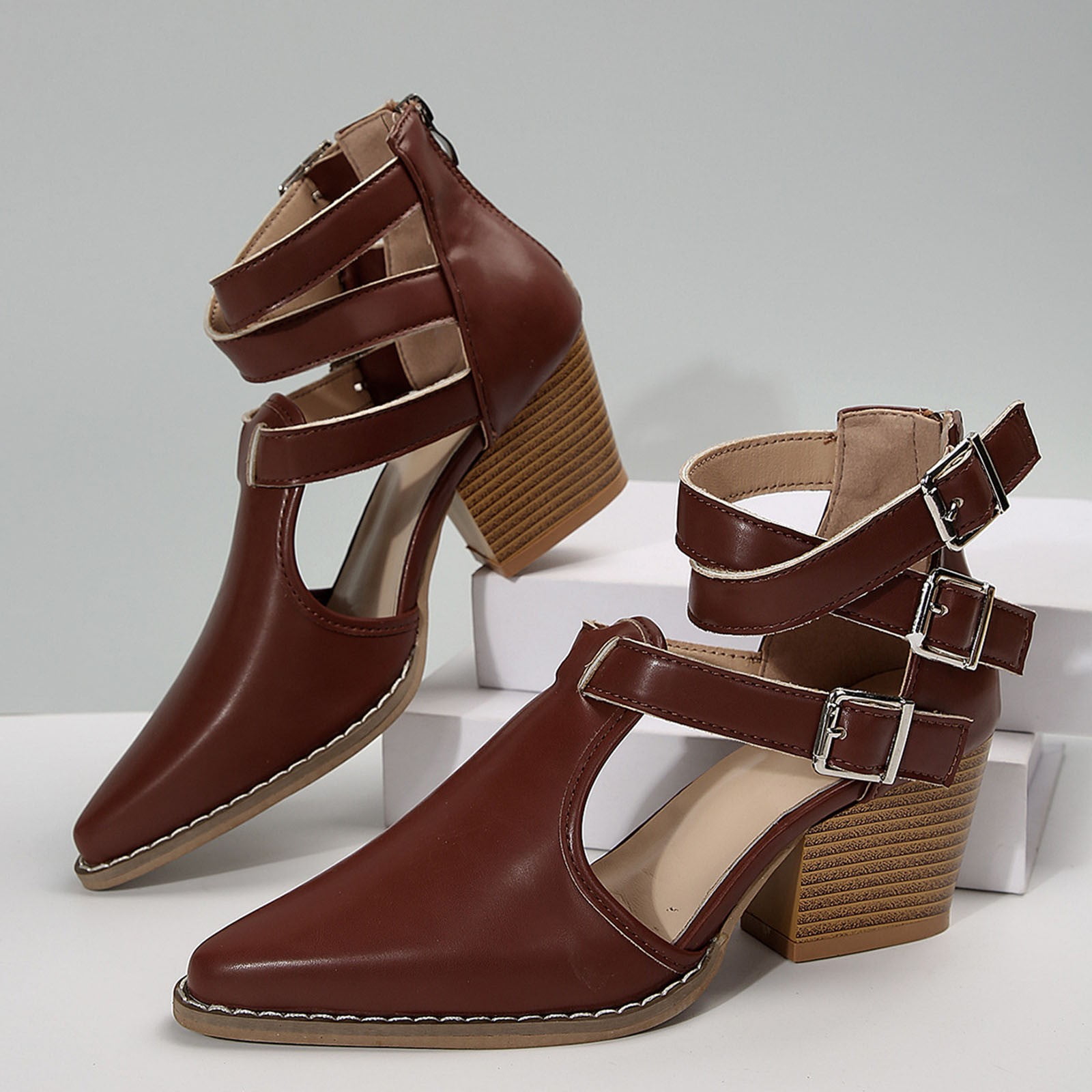 Aueoeo Women Shoes Low Wedge Block Heel Closed Pointd Toe Shoes Event ...