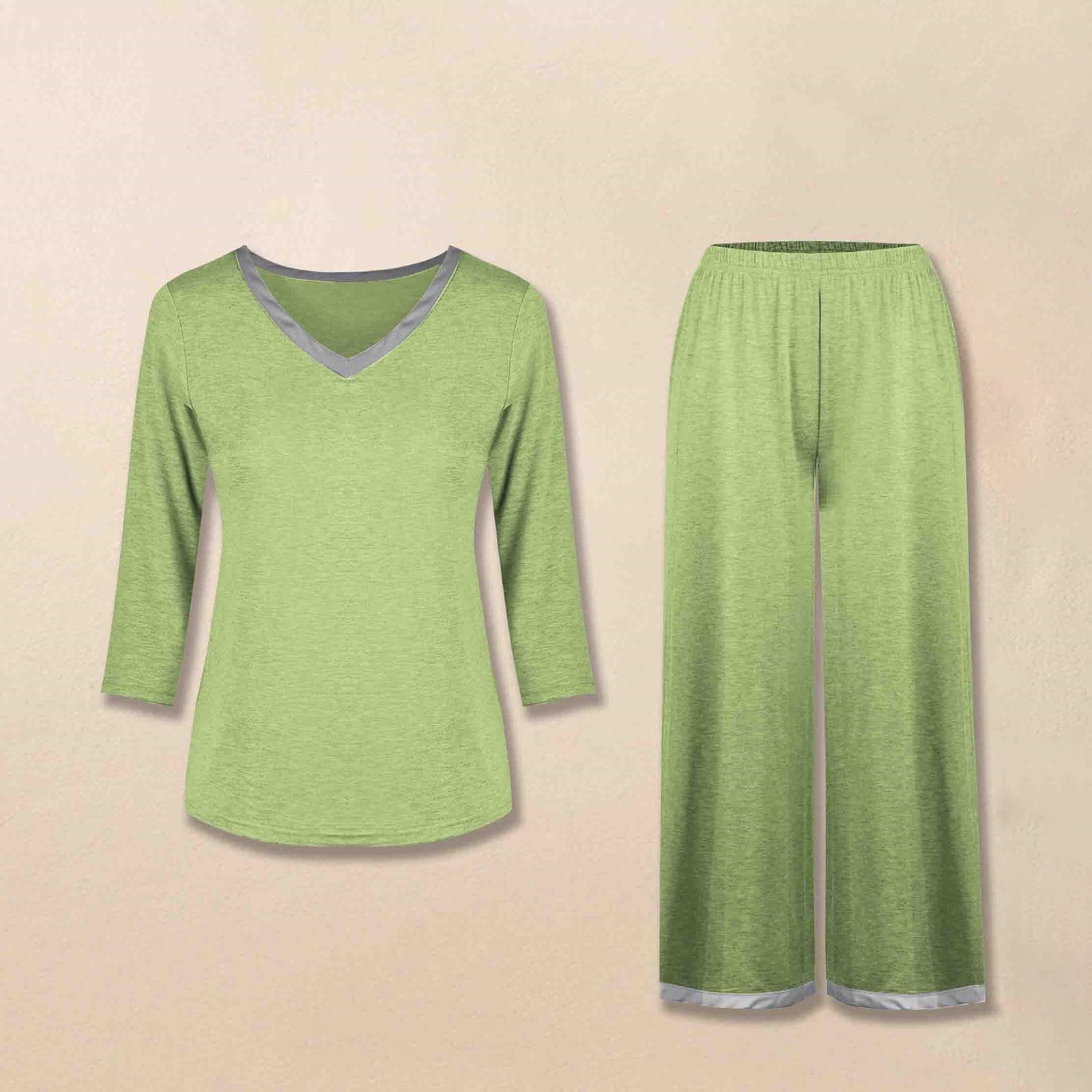 Aueoeo Women's 2 Piece Outfits Spring Outfits Long Sleeve V Neck Top ...