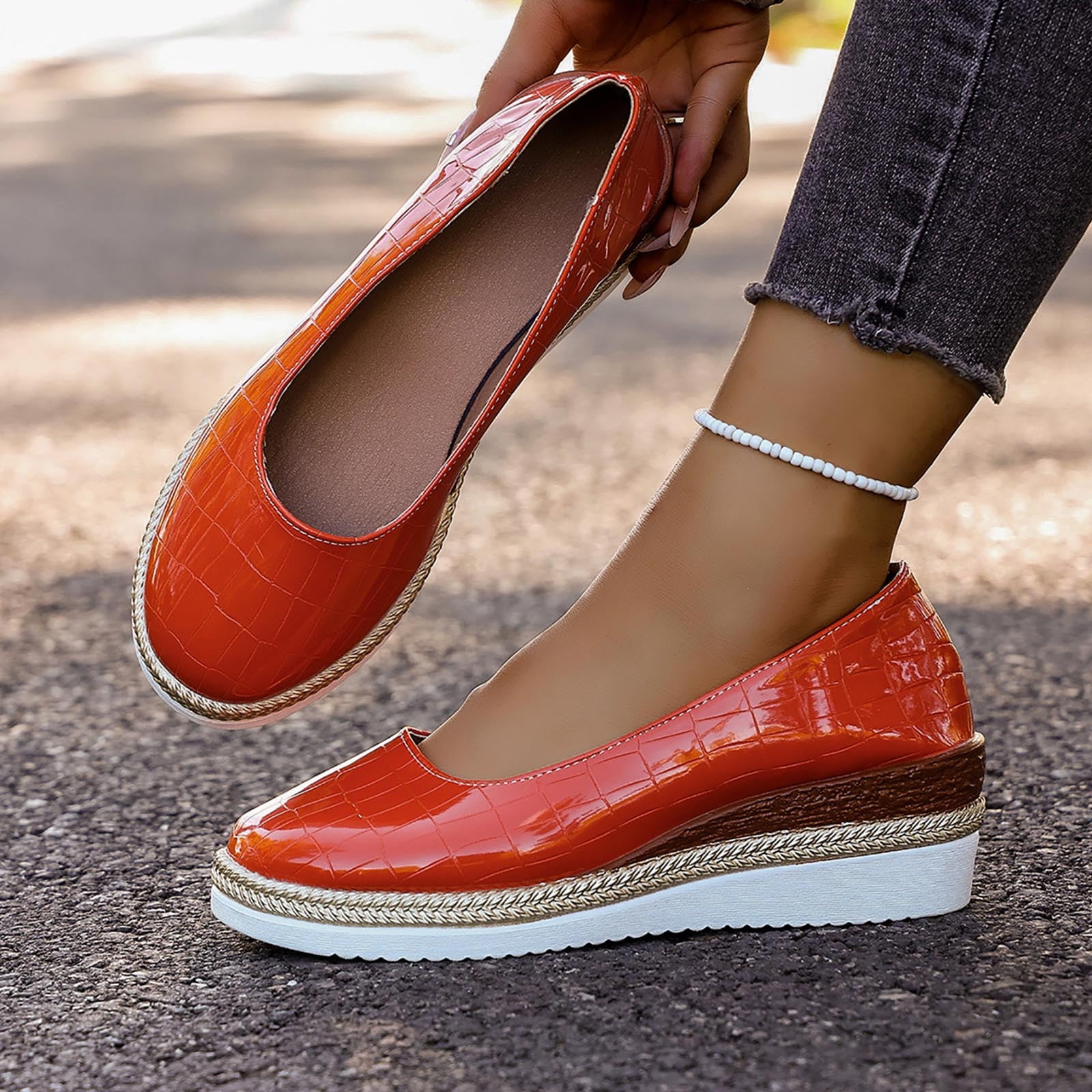 Aueoeo Women's Bright Color Shoes Faux Leather Comfortable Work Office ...