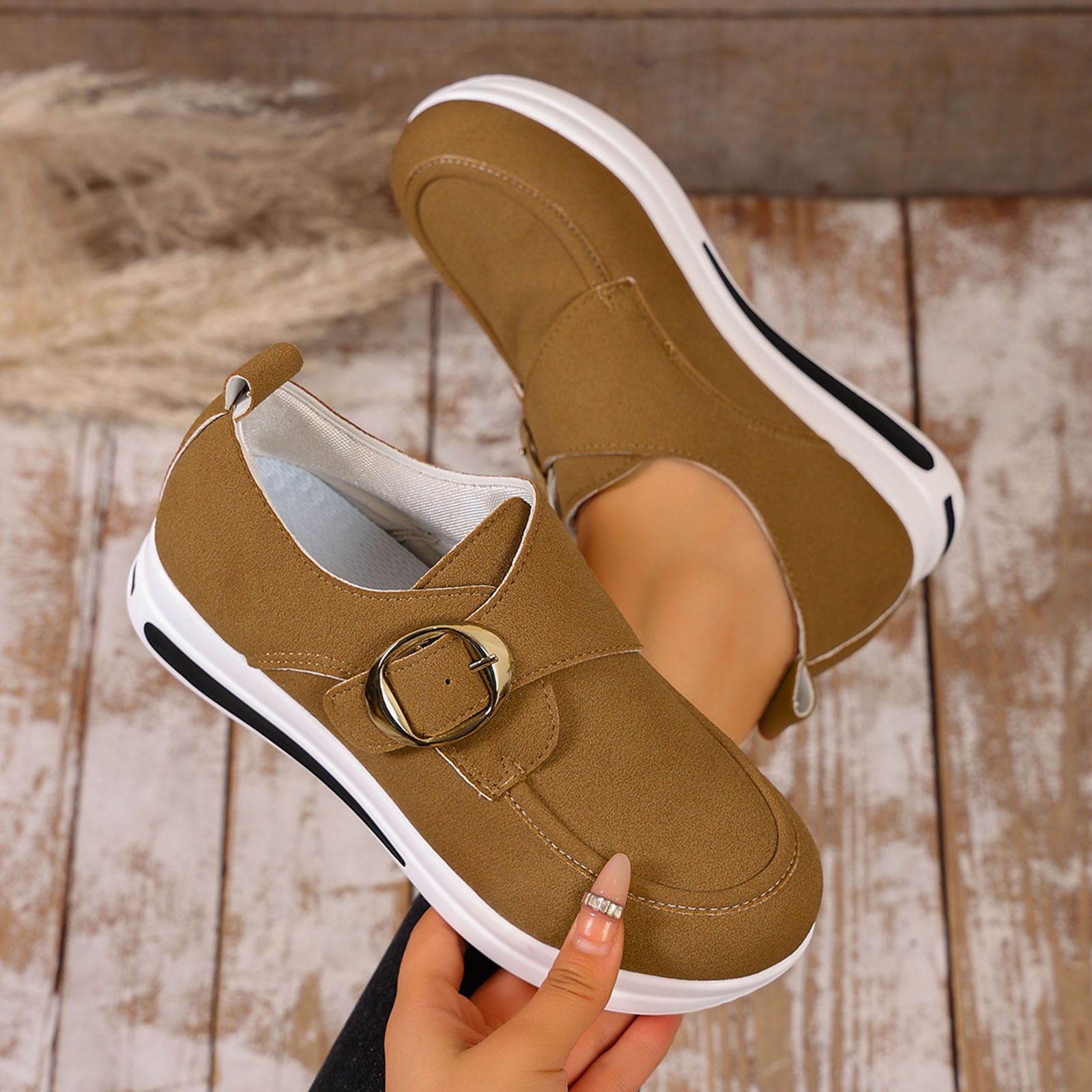 Aueoeo Women's Buckle Loafers Fashion Trendy Comfortable Shoes Close ...