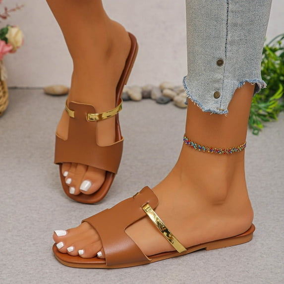 Aueoeo Women's Casual Flat Slippers Trendy Versatile Flat Shoes ...