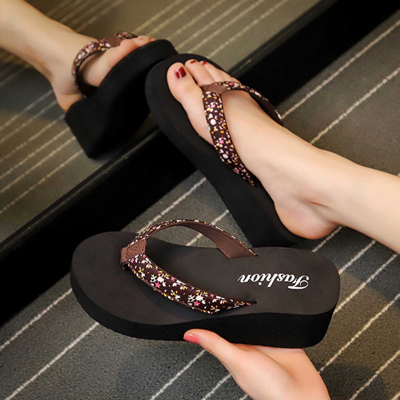 Aueoeo Women's Confortable Arch Support Summer Floral Flip Flops ...