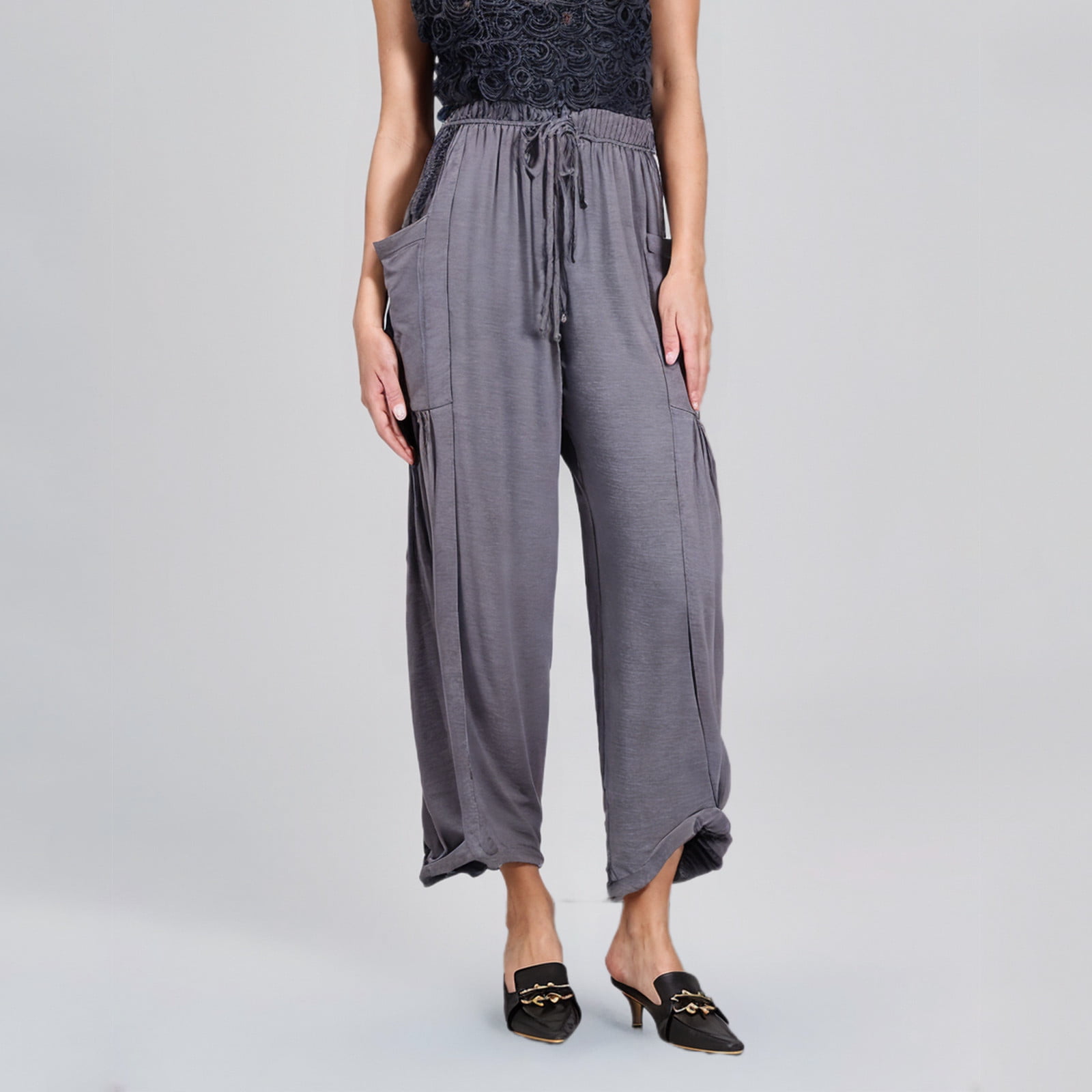 Aueoeo Women's Cotton Linen Pants Wide Leg Drawstring Elastic Waist ...