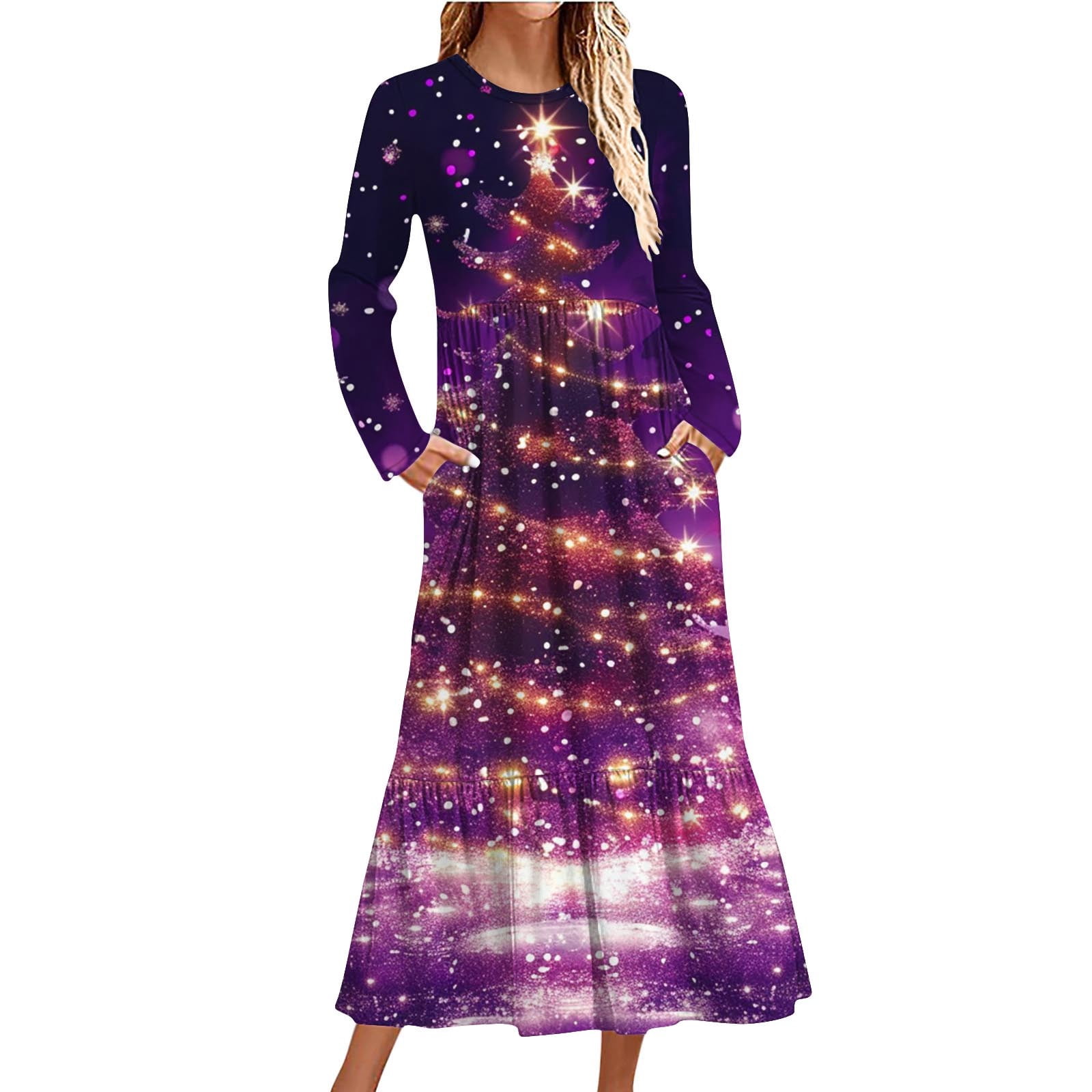 Aueoeo Women's Dresses 2024 Holiday Christmas Party Splice Maxi Dresses ...