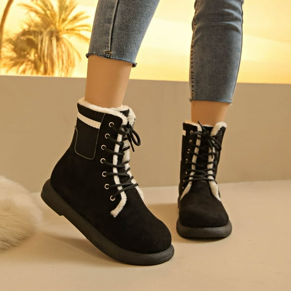 Aueoeo Women's Fashion Ankle Shoes Casual Winter Warm Short Snow Boots Solid Color Round Toe ...