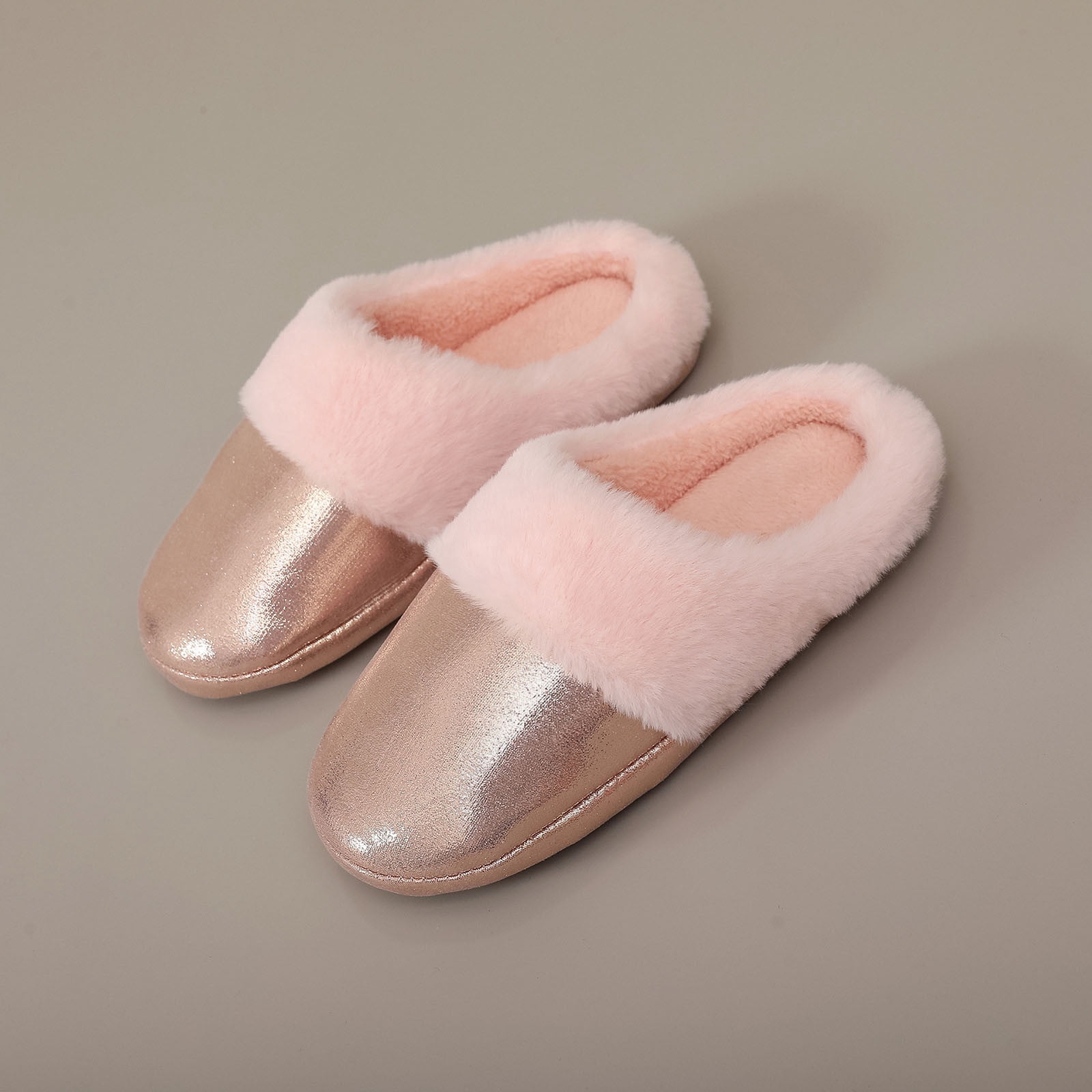 Aueoeo Women's Flat Shoes Cozy Winter Furry House Close Toes Shoes Warm ...