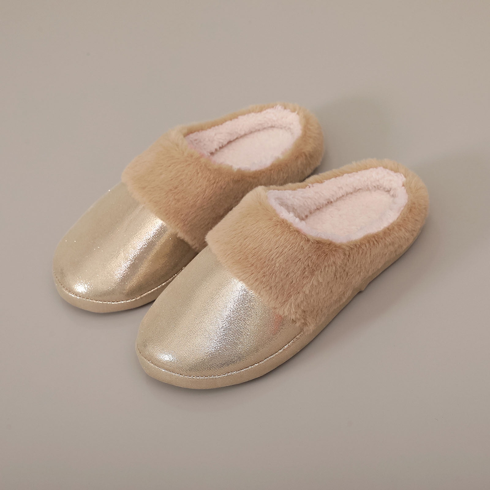 Aueoeo Women's Flat Shoes Cozy Winter Furry House Close Toes Shoes Warm ...