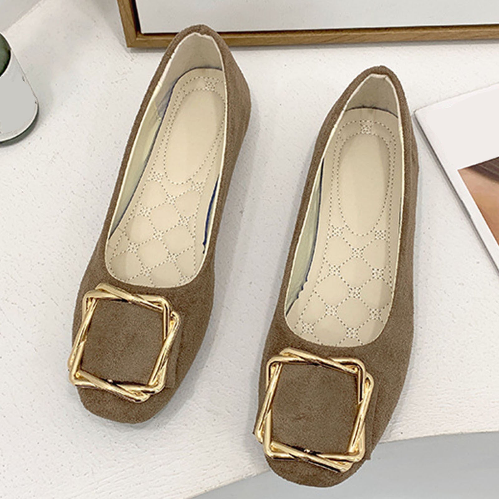 Aueoeo Women's Flat Shoes Round Toe Dressy Casual Office Shoes Work ...