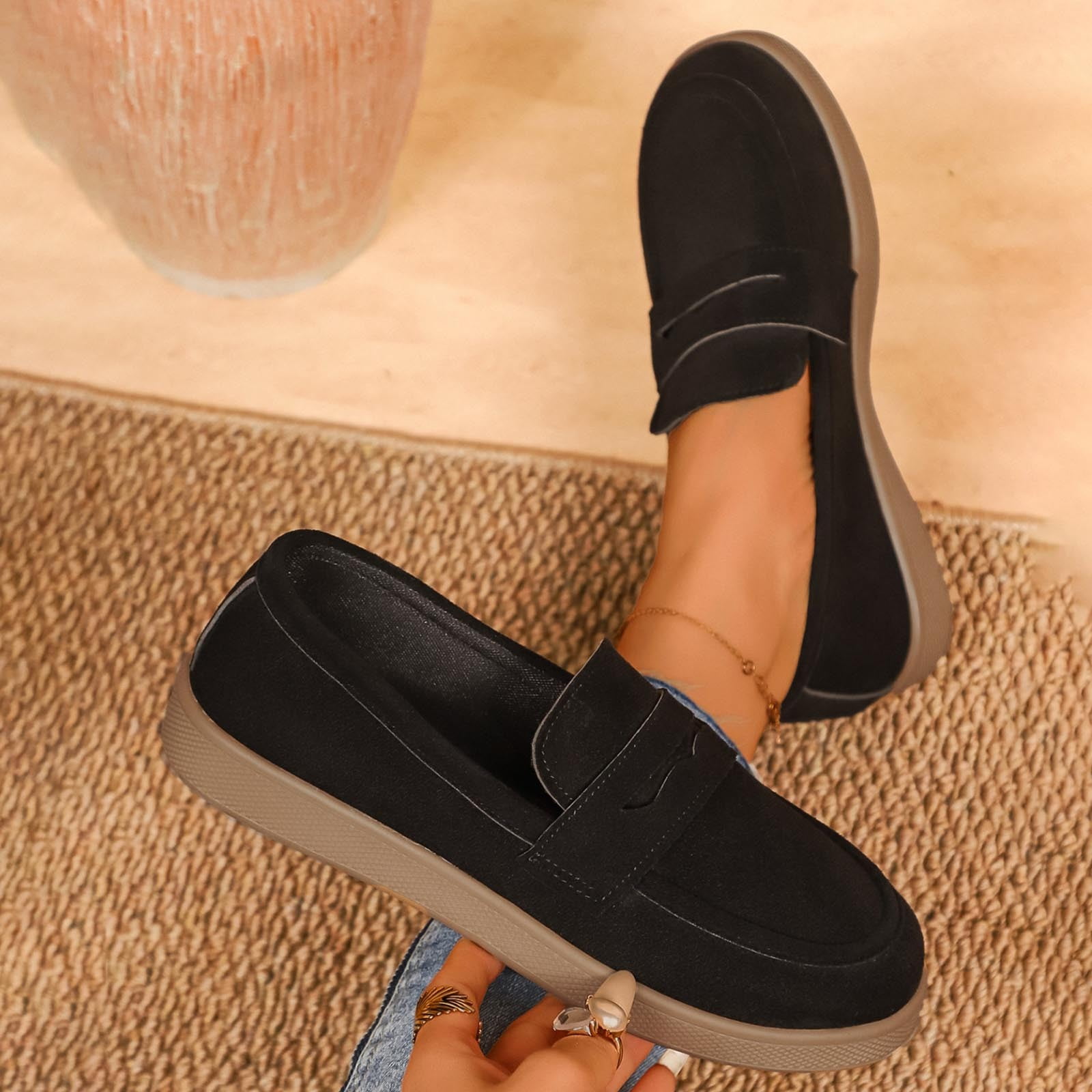 Aueoeo Women's Flock Shoes Fashion Casual Solid Color Loafers Versatile ...