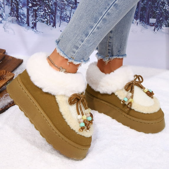 Aueoeo Women's Fuzzy Ankle Boots Classic Round Toe Mid Heel Dress Shoes ...