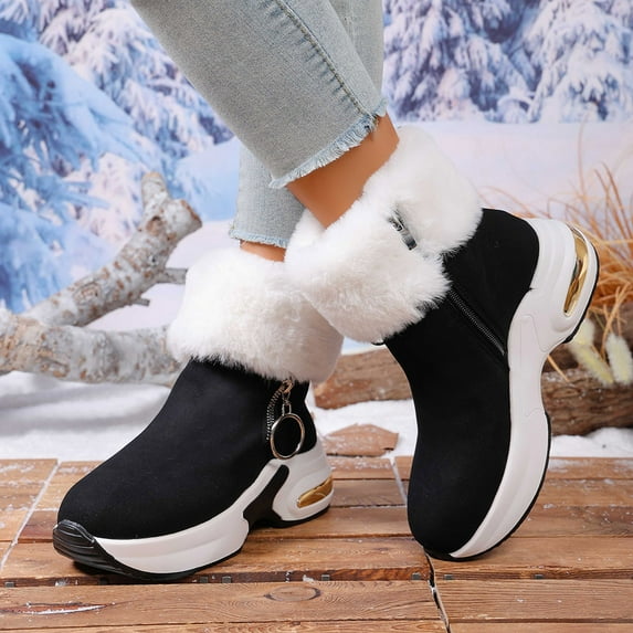 Aueoeo Women's Fuzzy Shoes Versatile Faux Furs Lined Thick-Soled Snow ...