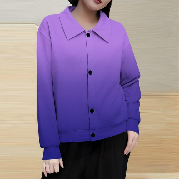 Aueoeo Women's Gradient Color Jackets Long Sleeve Button Up Jackets ...