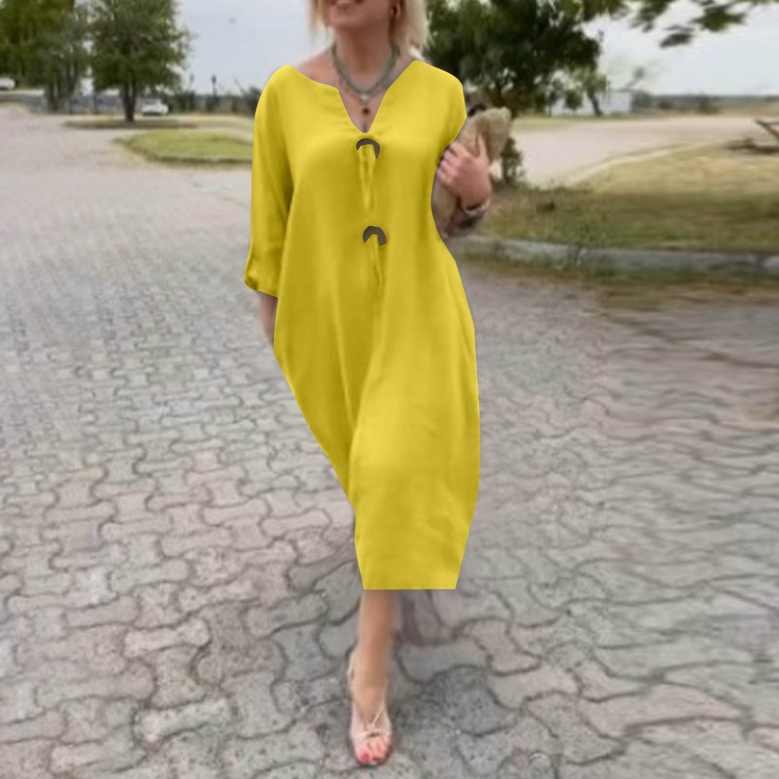 Aueoeo Women's Lightweight Maxi Dress Long Sleeve Breathable Shirt ...