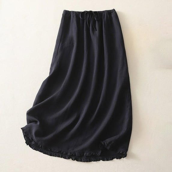 Aueoeo Women's Linen Skirt Lightweight A-Line Long Solid Skirts Trendy ...