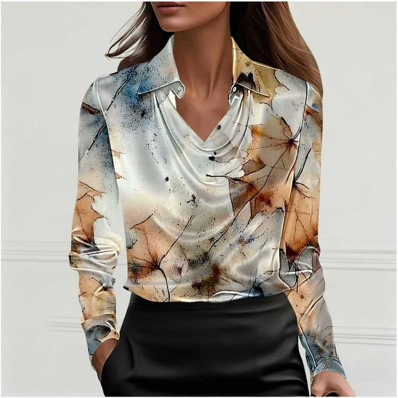 Aueoeo Women's Long Sleeved Tees V Neck Casual Graphic Printed Pullover ...