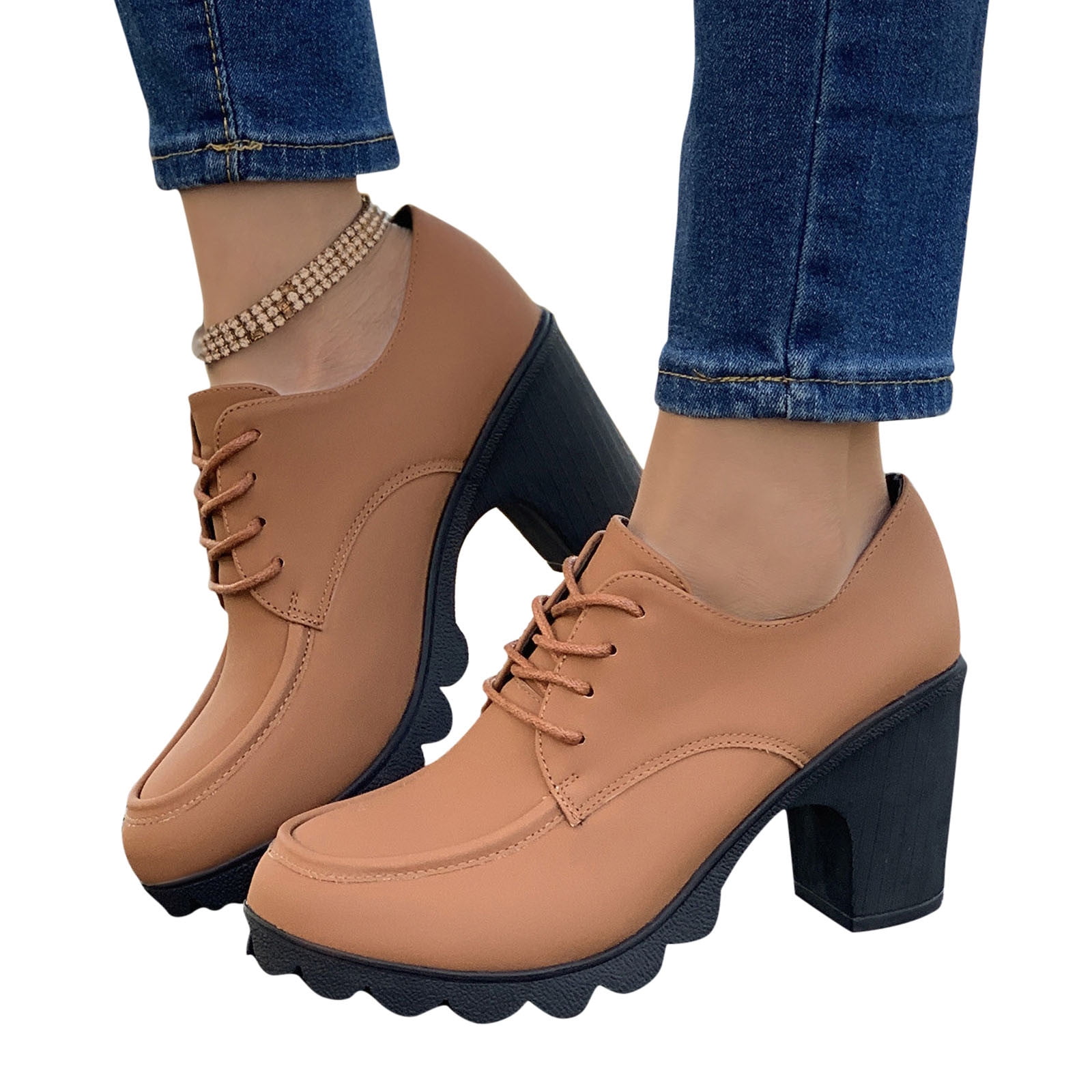 Aueoeo Women's Low Chunky Block Heeled Flats Shoes Non-Slip Shoes ...