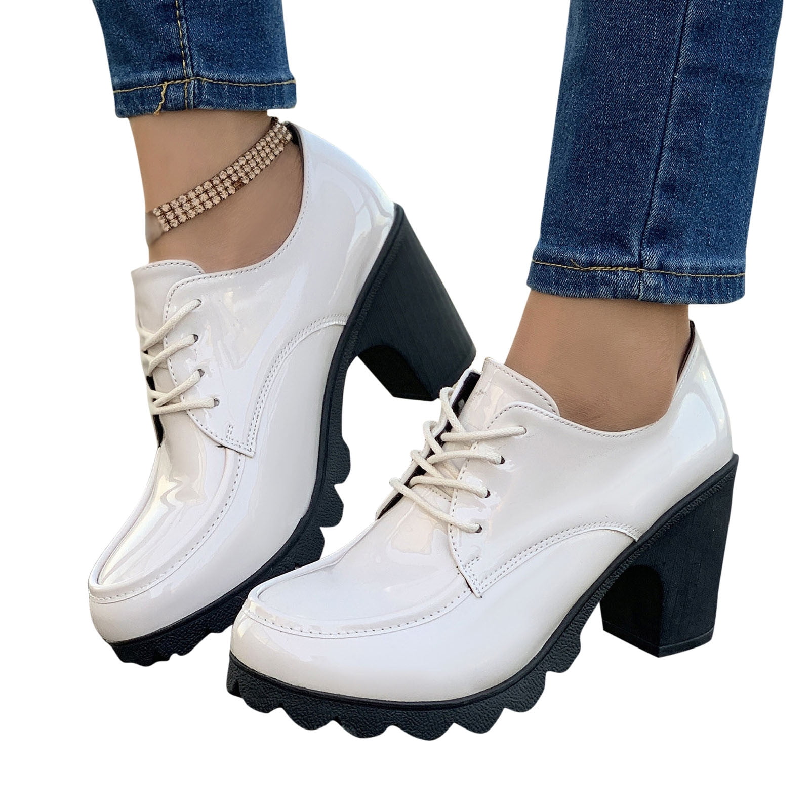 Aueoeo Women's Low Chunky Block Heeled Flats Shoes Non-Slip Shoes ...