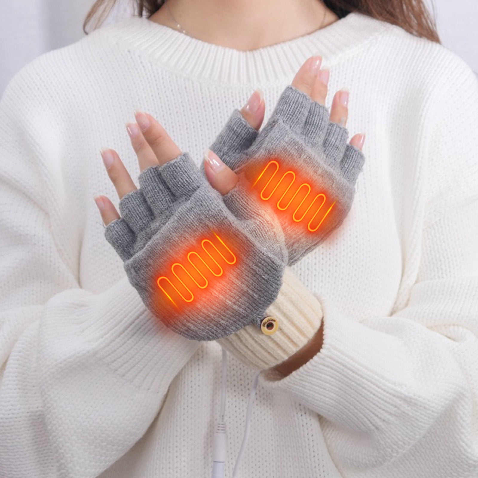 Aueoeo Women's & Men's USB Heated Gloves Knitting HAnds Full & Half ...