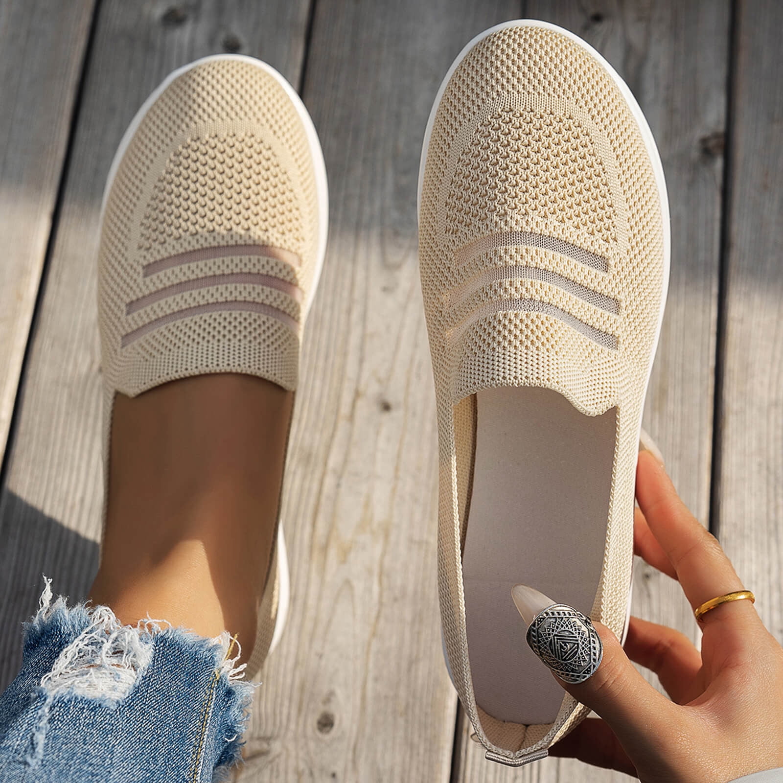 Aueoeo Women's Mesh Dressy Loafers Hollow Out Fashion Casual Versatile ...