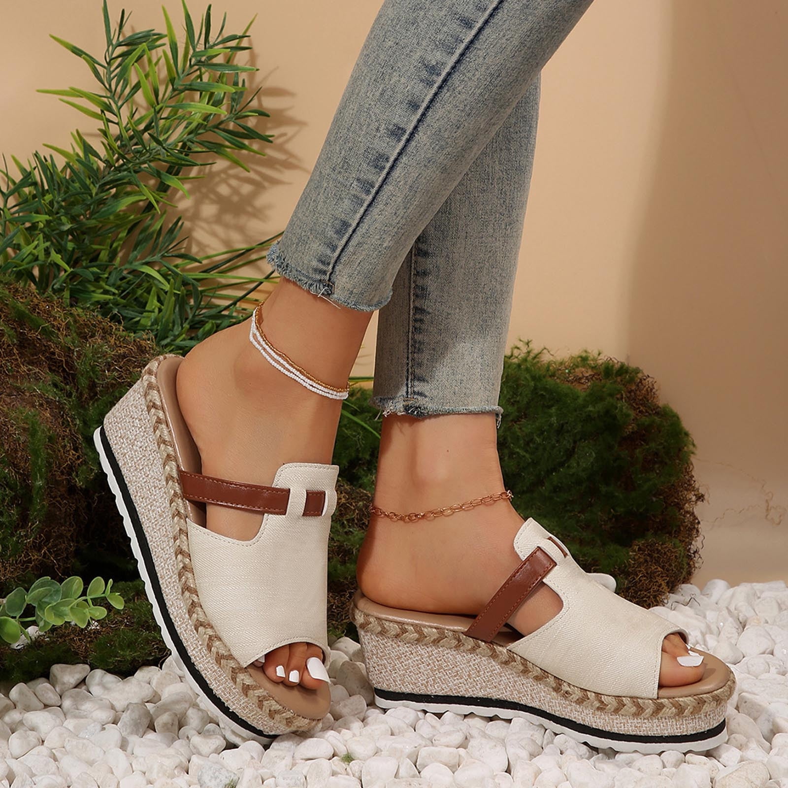 Aueoeo Women's New Summer Plus-size Thick Soled One-line Slippers ...