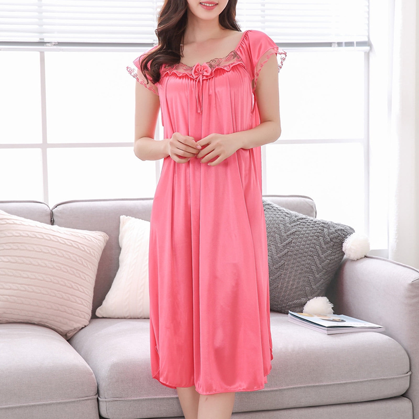Aueoeo Women's Nightgown Short Sleeve Sleepwear Comfy Sleepshirts ...
