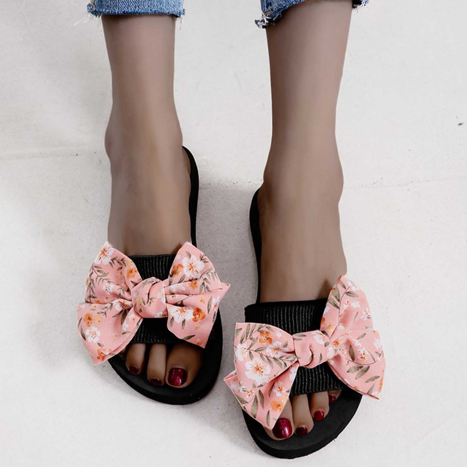 Aueoeo Women's Platforms Slippers Bow Knot Beach Casual Comfortable ...