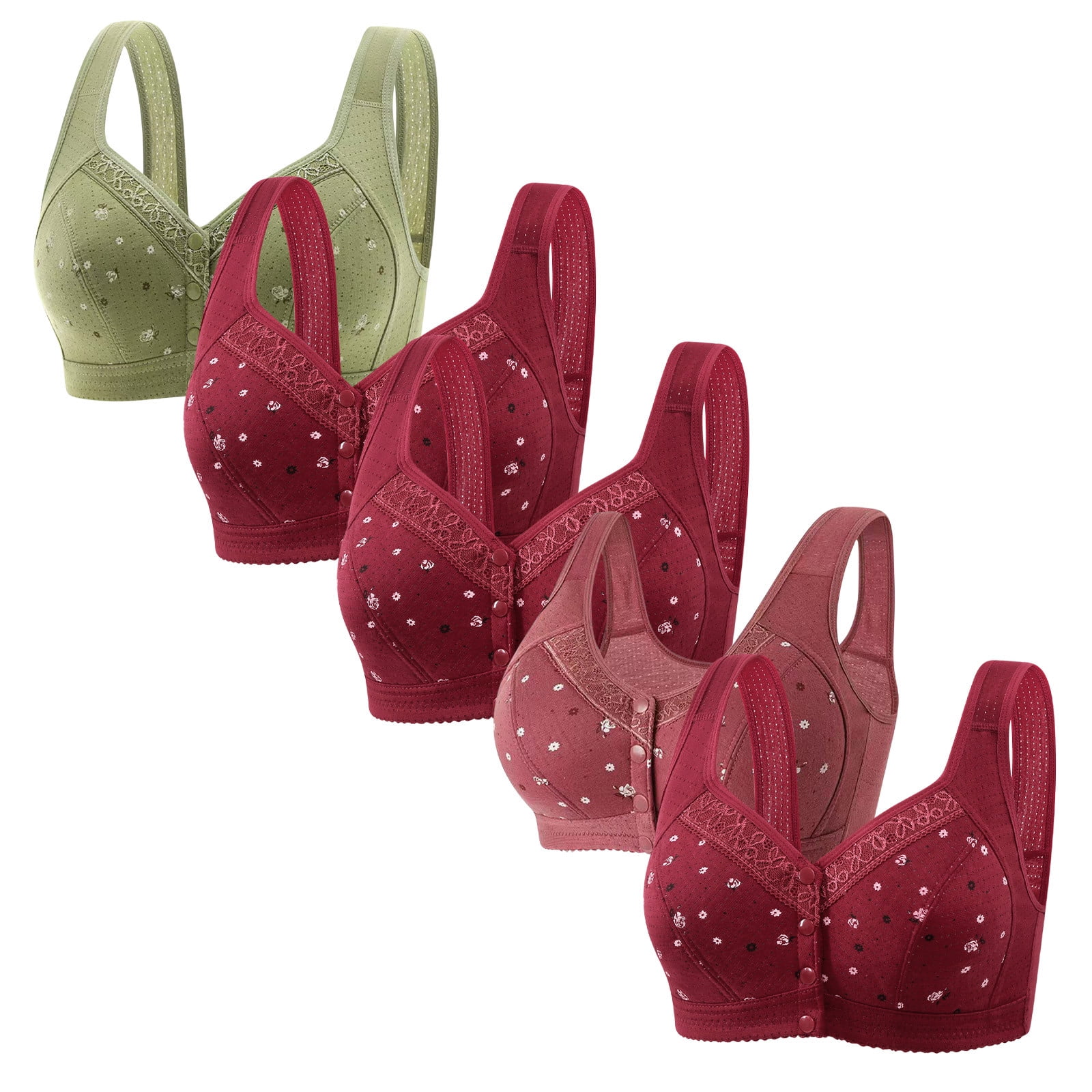 Aueoeo Women’s Plus Size Bra Unpadded Front Closure Lace Underwire Soft ...