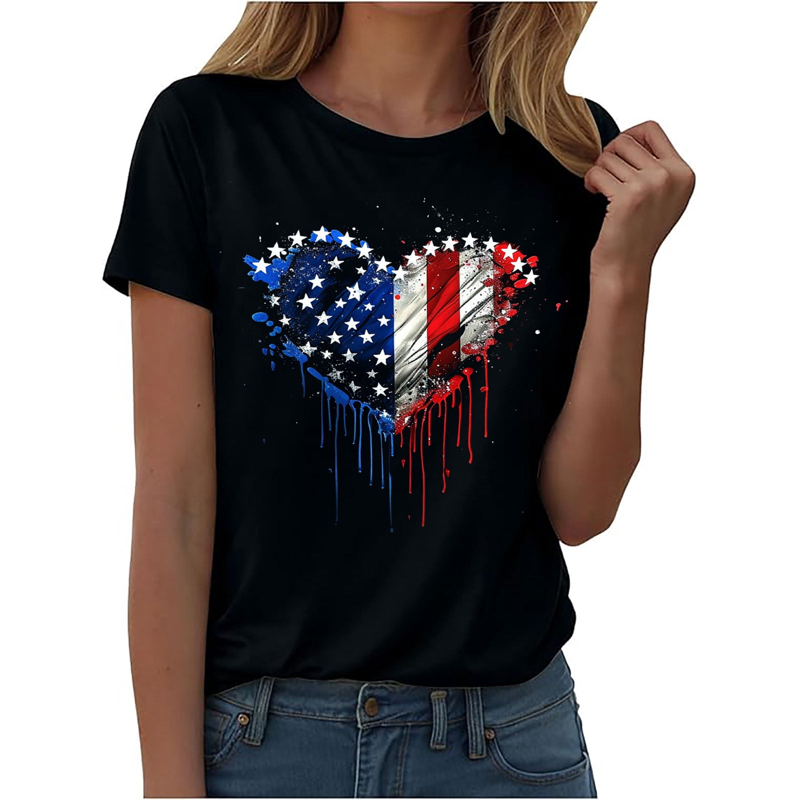 Aueoeo Women's Plus Size Short Sleeve Round Neck T-Shirts with ...