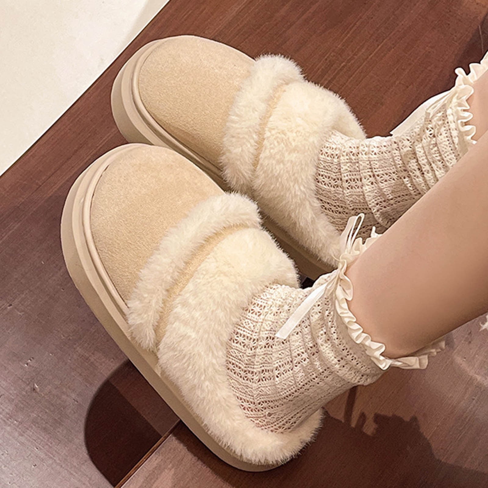 Aueoeo Women's Plush Fuzzy Slip on Indoor Winter House Slippers Soft ...