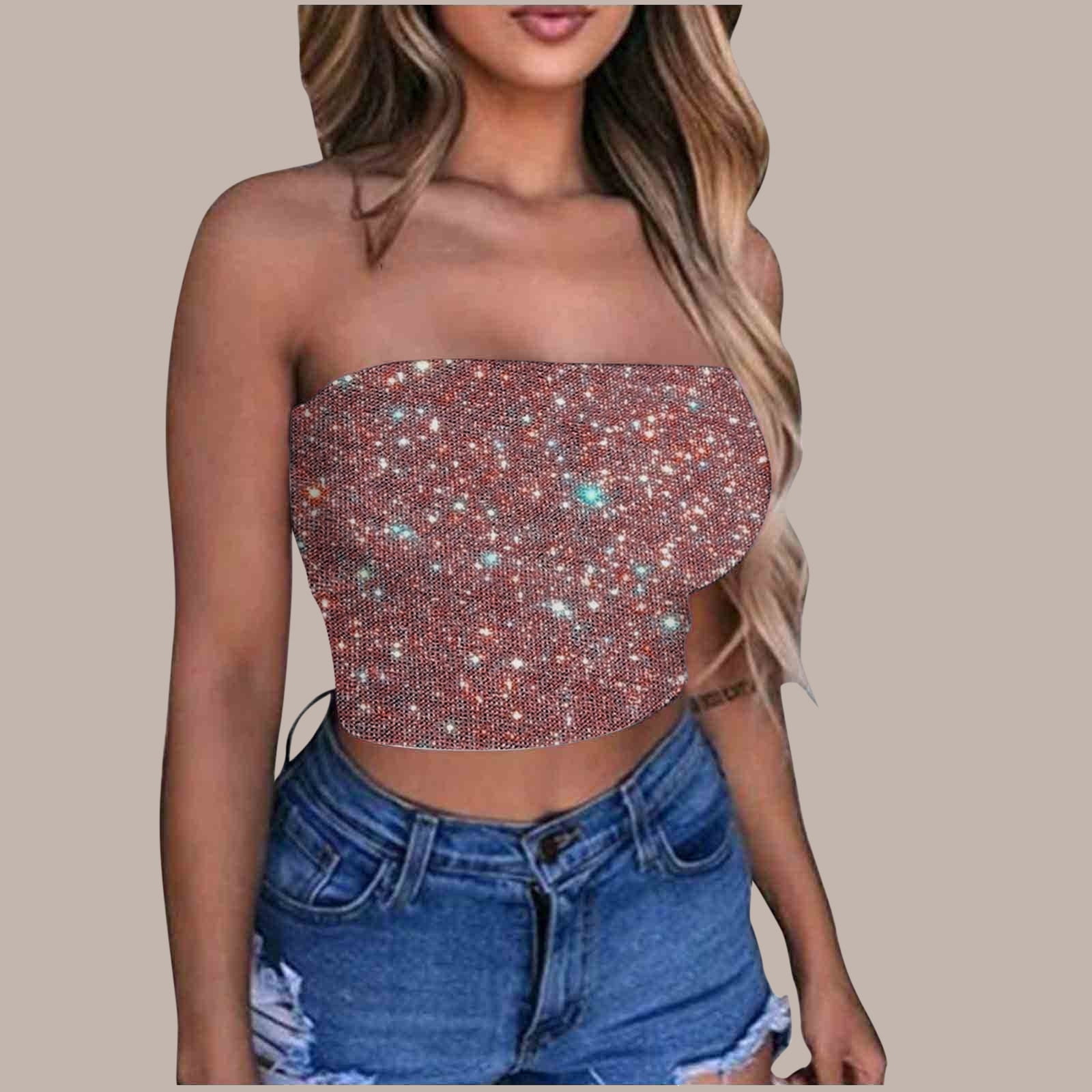 Aueoeo Women's Print Strapless Tube Cami Tops Stretchy Going Out Tank ...